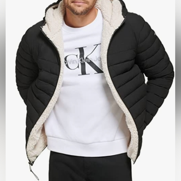 Calvin Klein | Jackets & Coats | Calvin Klein Mens Hooded Down Jacket Quilted Coat Sherpa Lined ...
